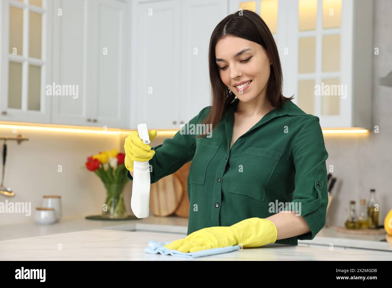 Female janitor cleaning table hi-res stock photography and images - Alamy