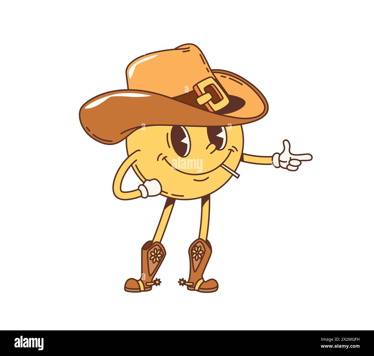 Cartoon Western cowboy smile groovy character. Retro funny emoticon ...