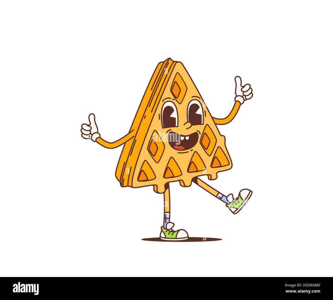 Cartoon retro belgian waffle groovy character. Isolated vector funky ...