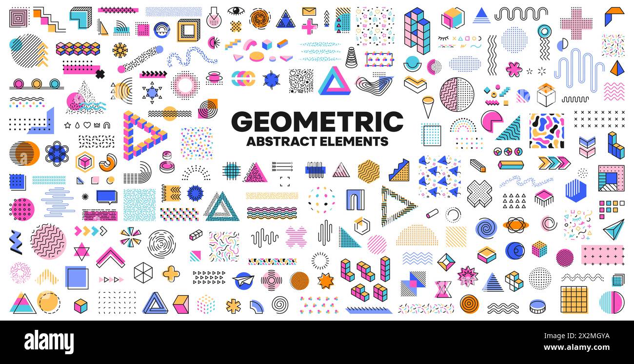Geometric Memphis shapes, isolated vector elements set, feature vibrant ...