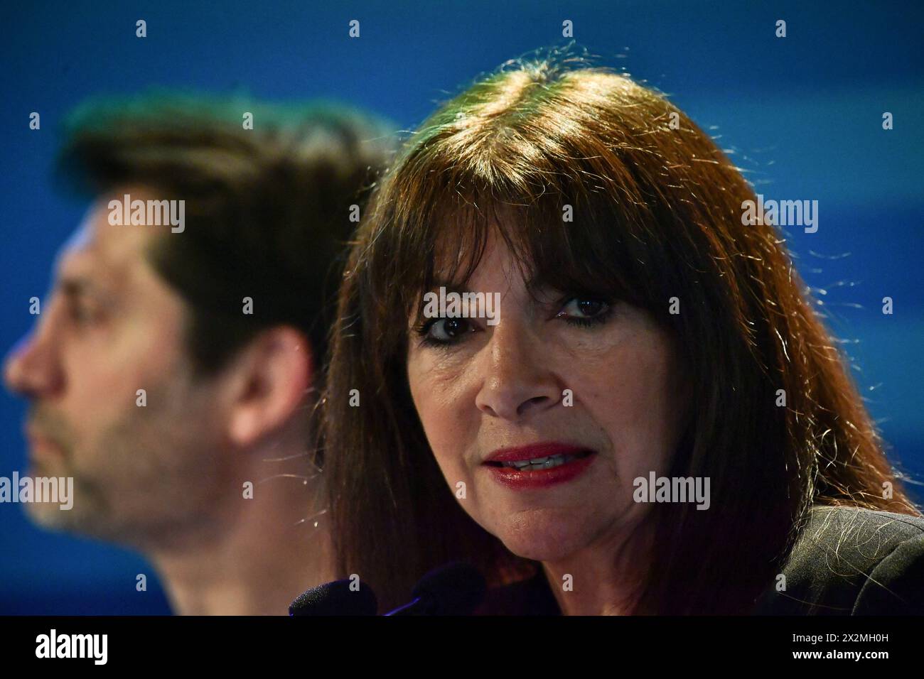 Mayor of Paris Anne Hidalgo delivers a speech during the unveiling of ...