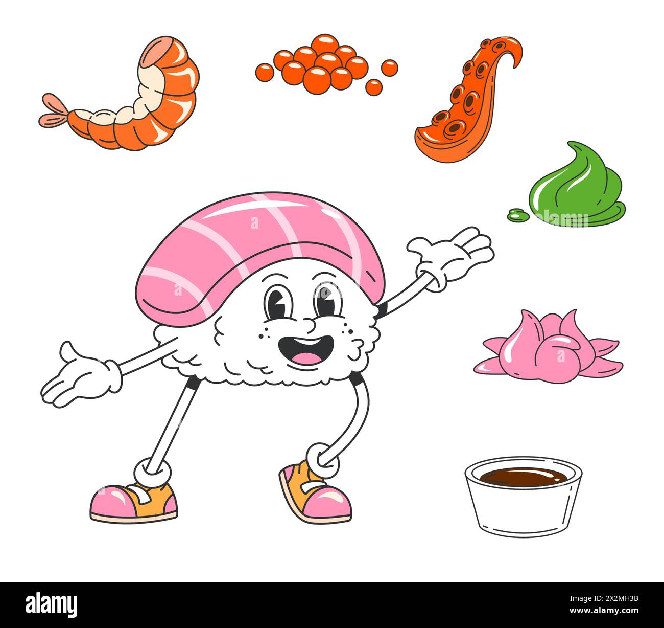 Cartoon groovy Japanese sushi character. Isolated vector funny Asian ...