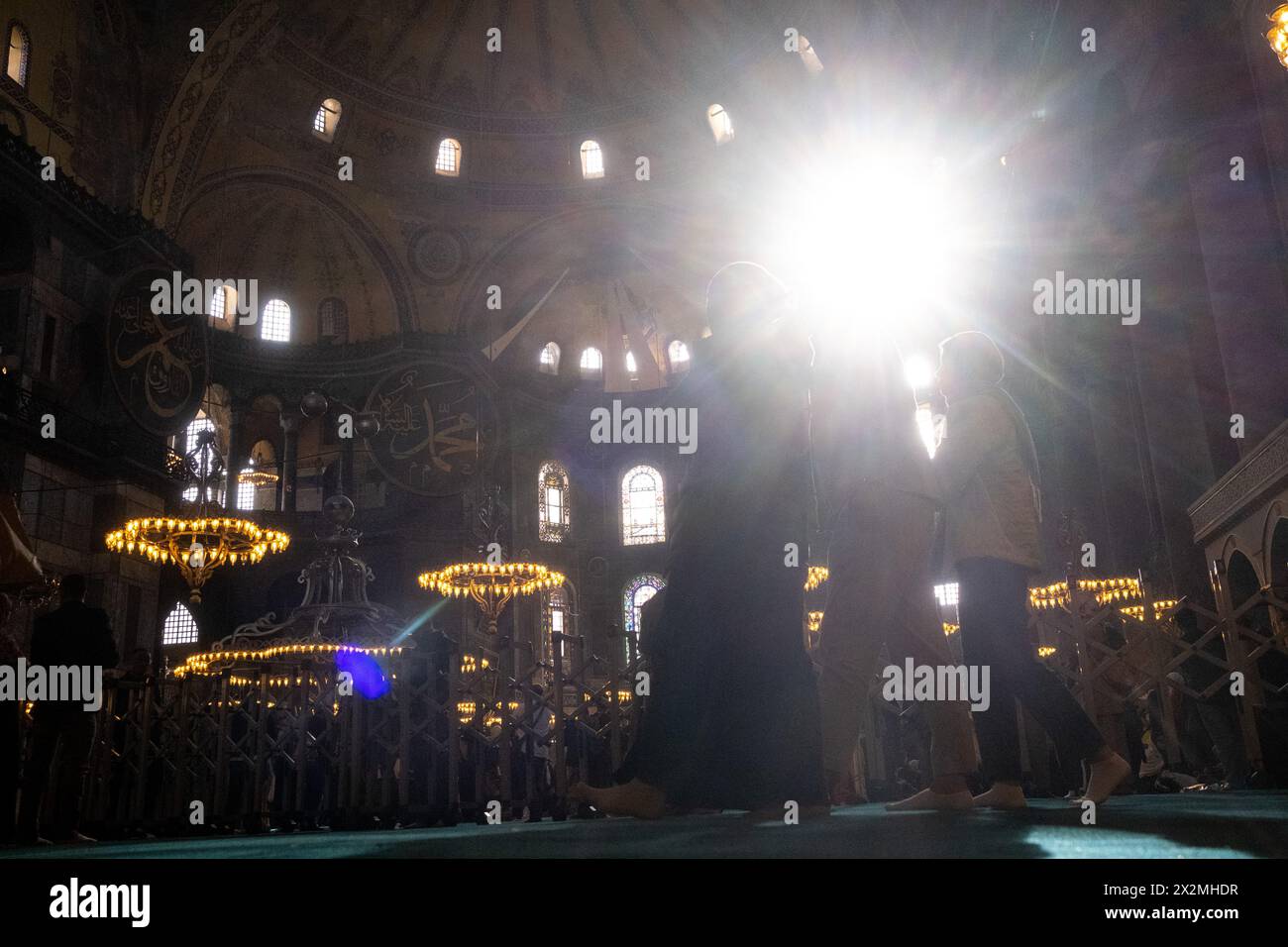 Visiting tourists inside the Great Mosque of Saint Sophia, originally a ...
