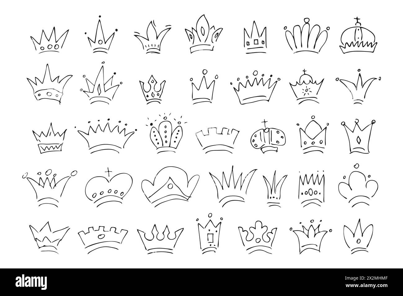 Hand drawn crowns. Big set of simple graffiti sketch queen or king ...