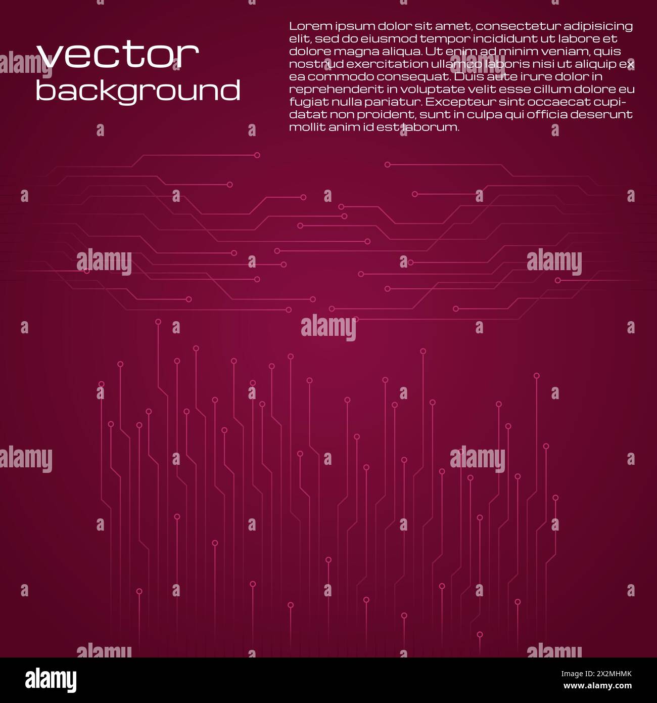 Abstract technological red background with elements of the microchip ...