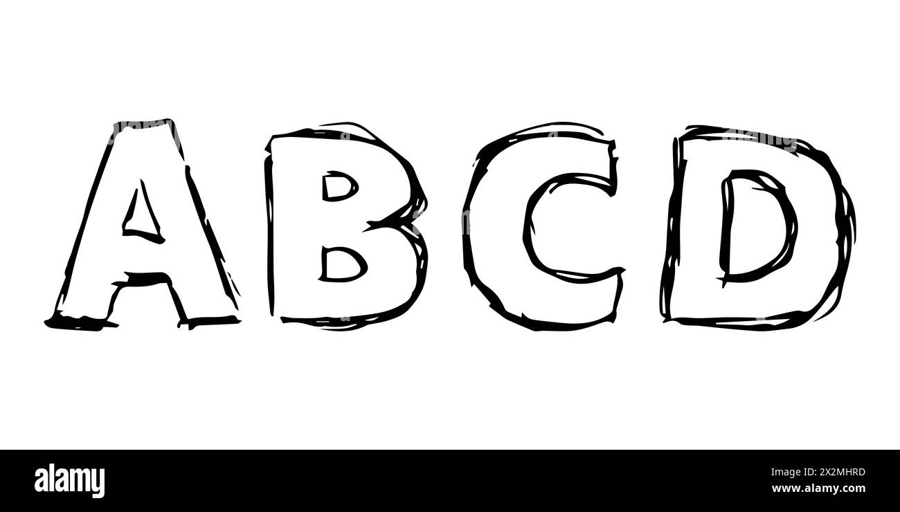Hand Drawn Latin Alphabet Letters ABCD. Uppercase modern font and ...