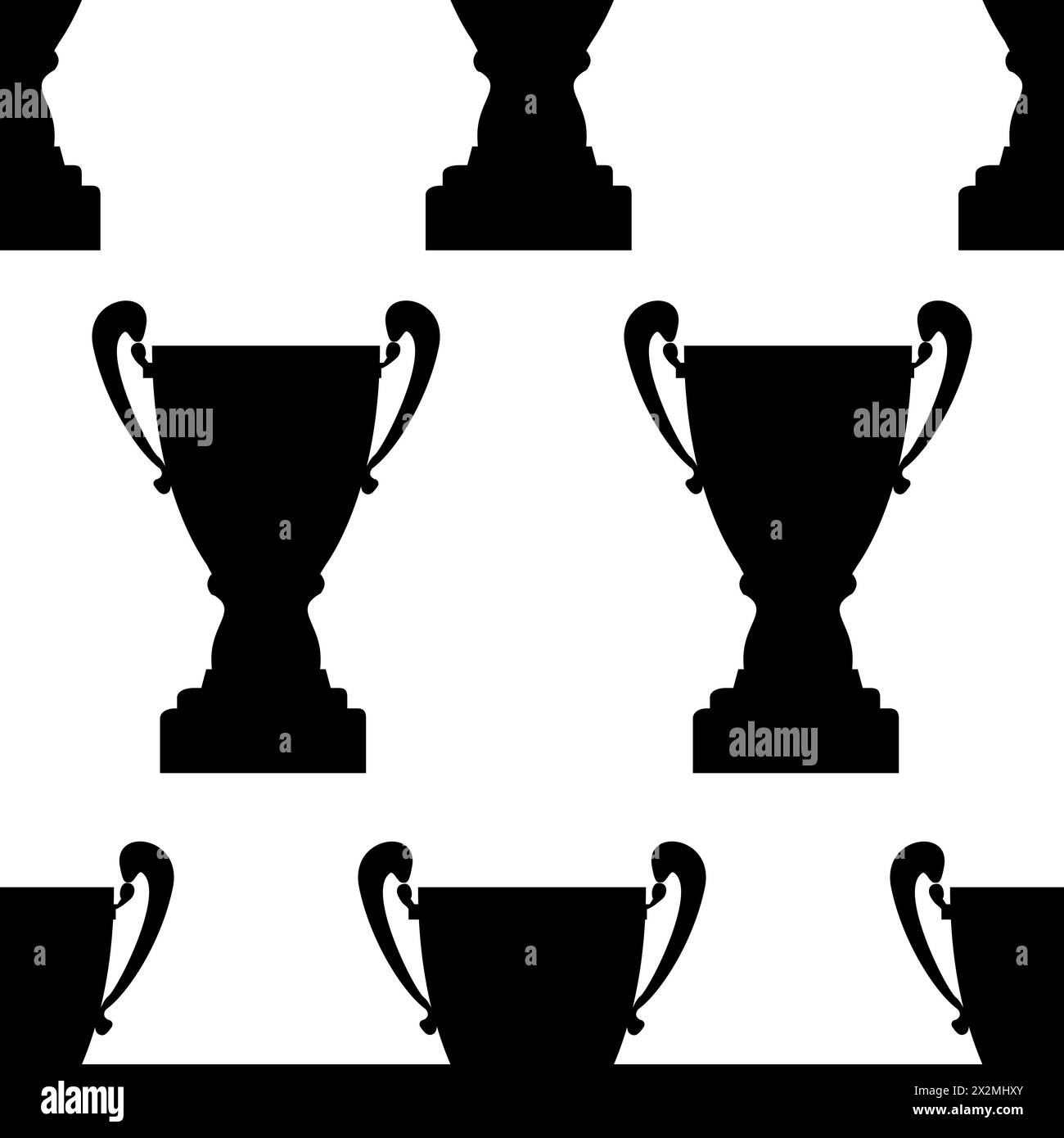 Winner trophy cup seamless pattern. Black simple silhouette texture ...