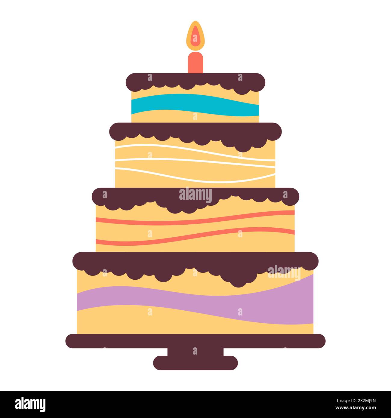 Sweet birthday cake with burning candle. Colorful holiday dessert ... Sweet birthday cake with burning candle. Colorful holiday dessert ...