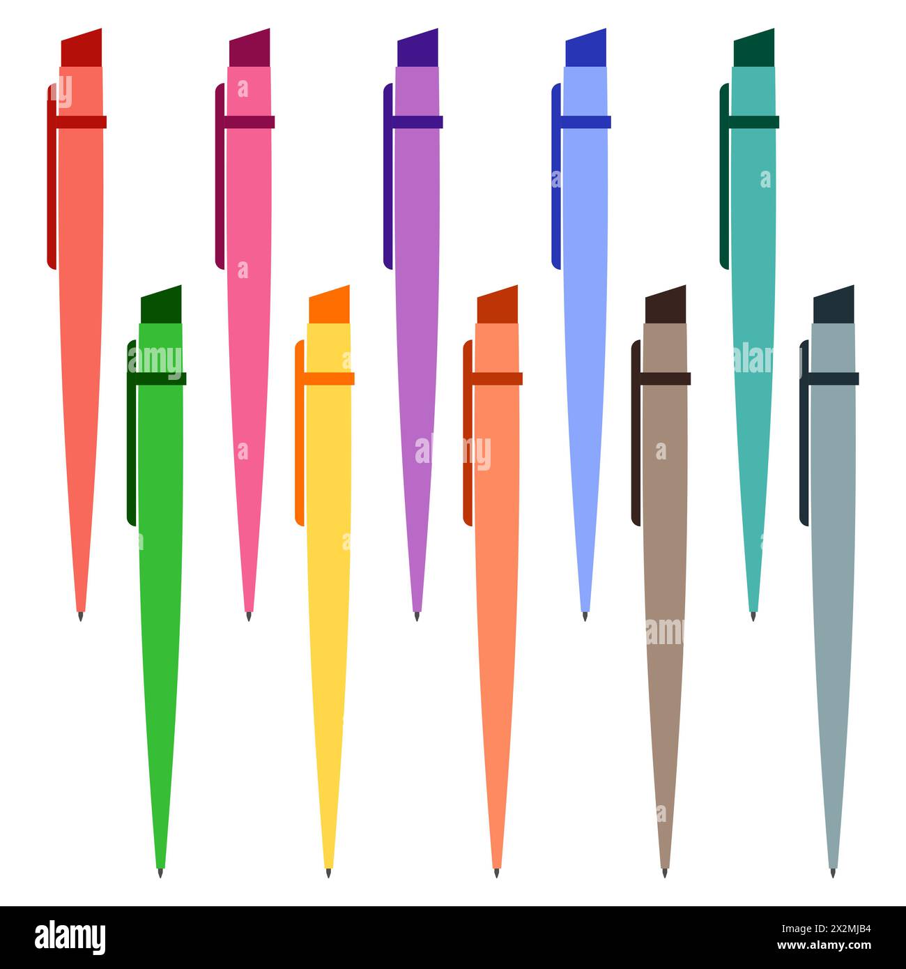 Set of multi-colored pens on a white background. Vector illustration ...