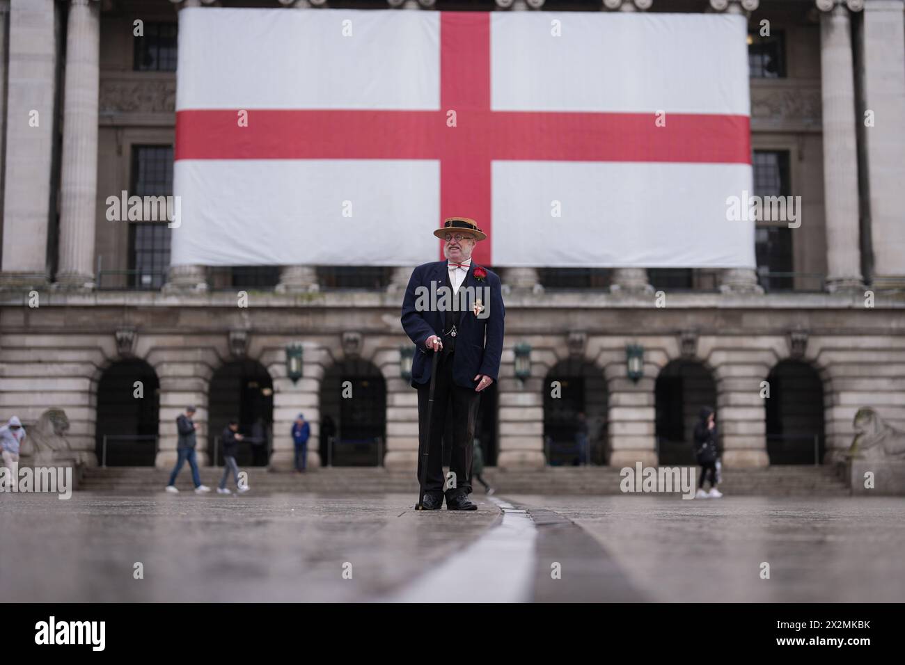 John Meller, member of the Royal Society of St George, stands in front ...