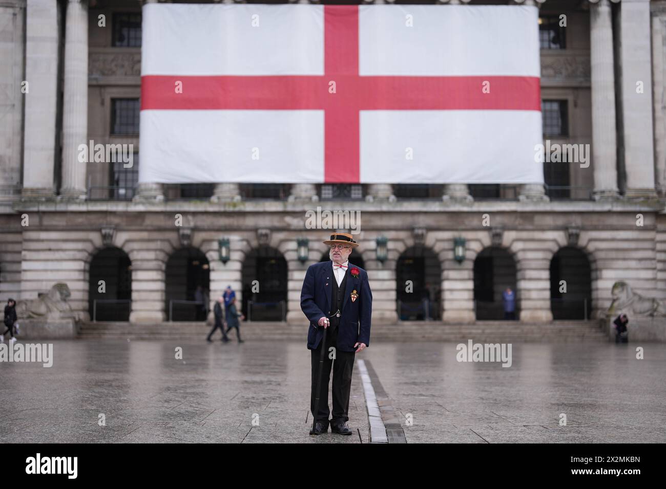 John Meller, member of the Royal Society of St George, stands in front ...