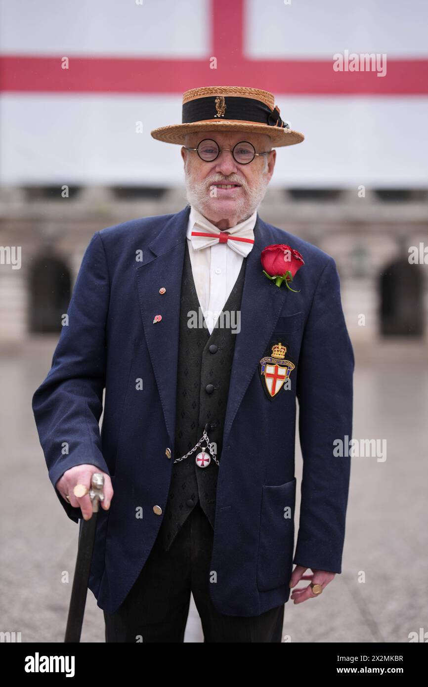 John Meller, member of the Royal Society of St George, stands in front ...