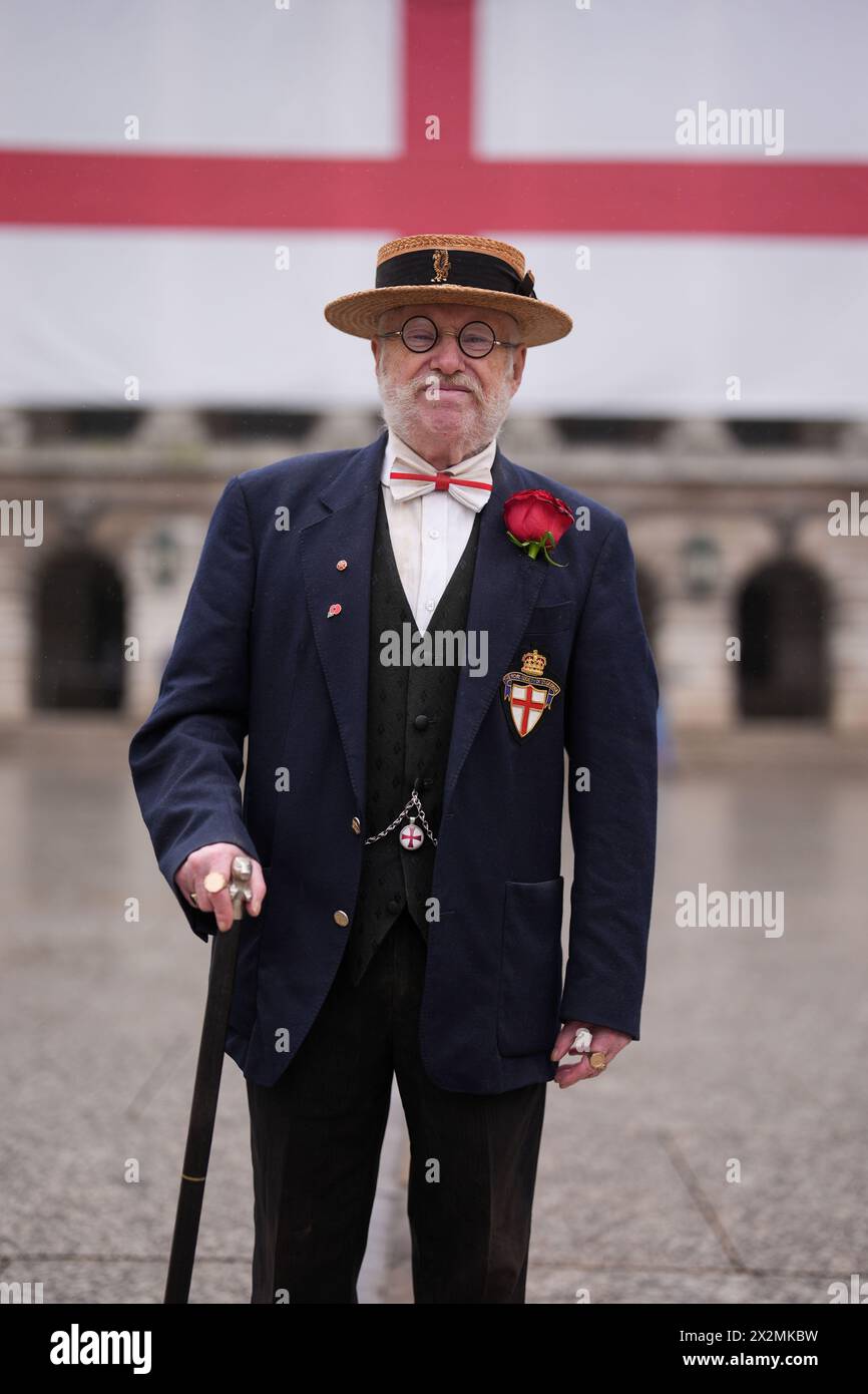John Meller, member of the Royal Society of St George, stands in front ...