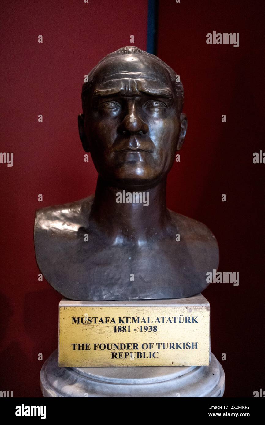 Statue of Mustafa Kemal Ataturk, founder and first president of the ...