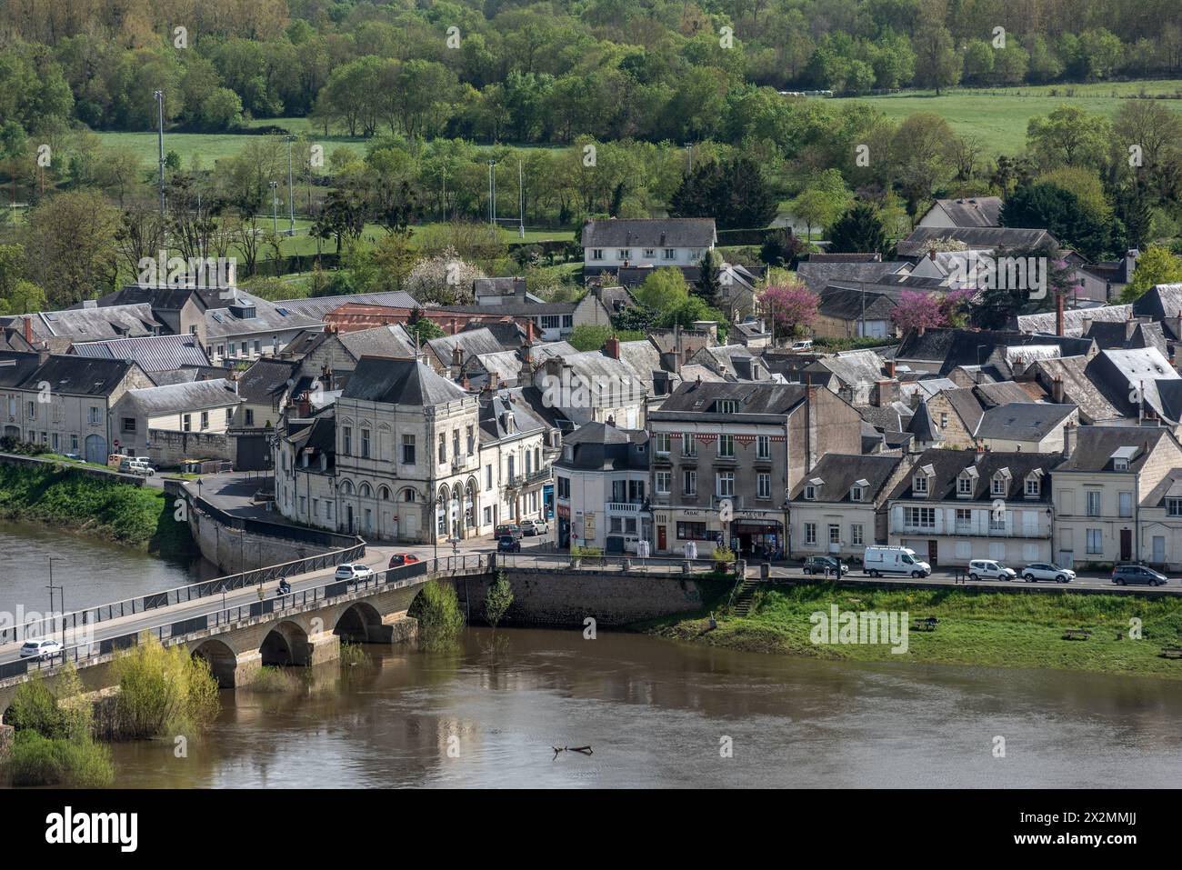 Chinon, April 10th 2024: View across town from the Château de Chinon ...