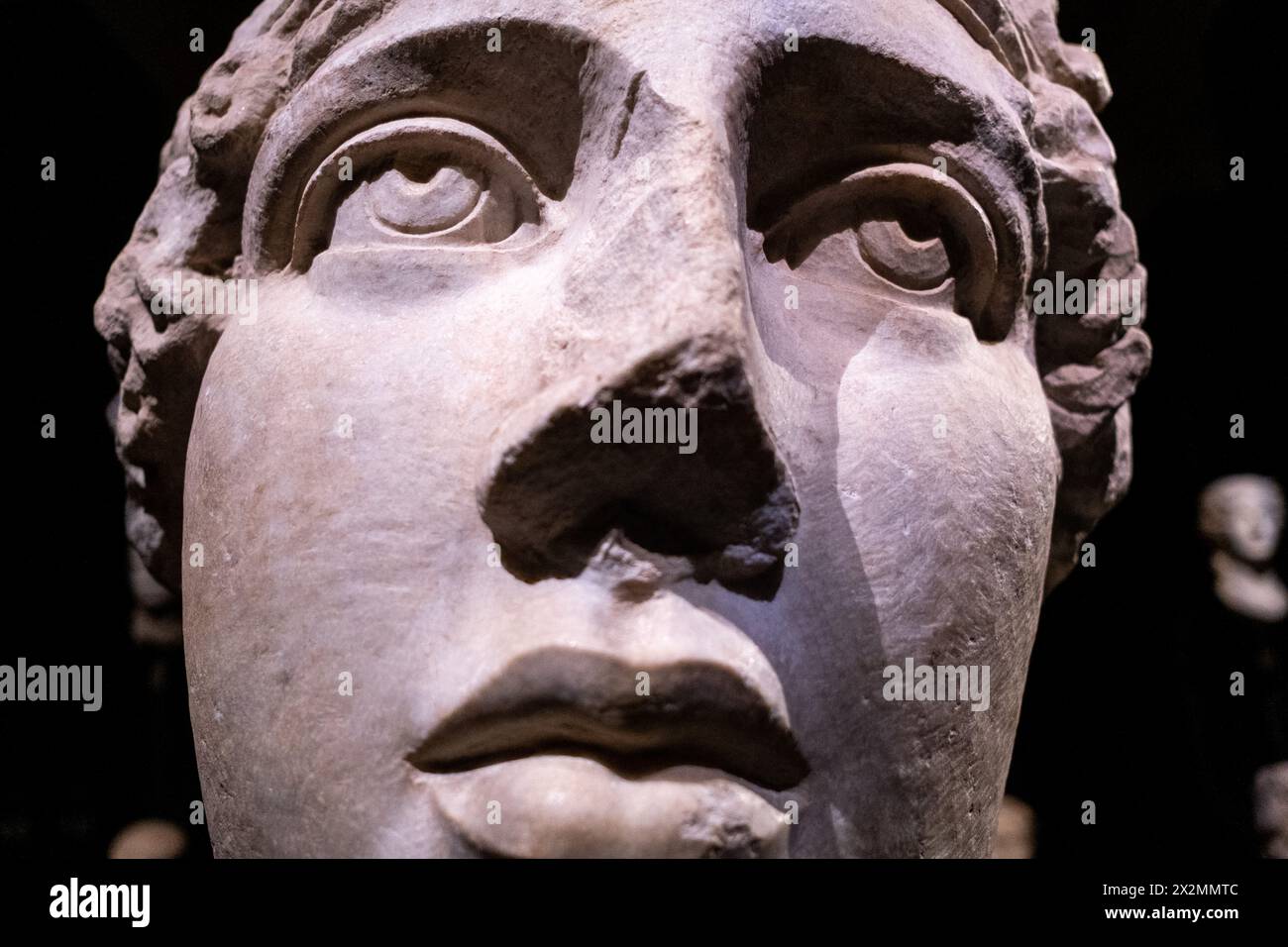 Face of a statue from ancient times, when Greek culture was the ...