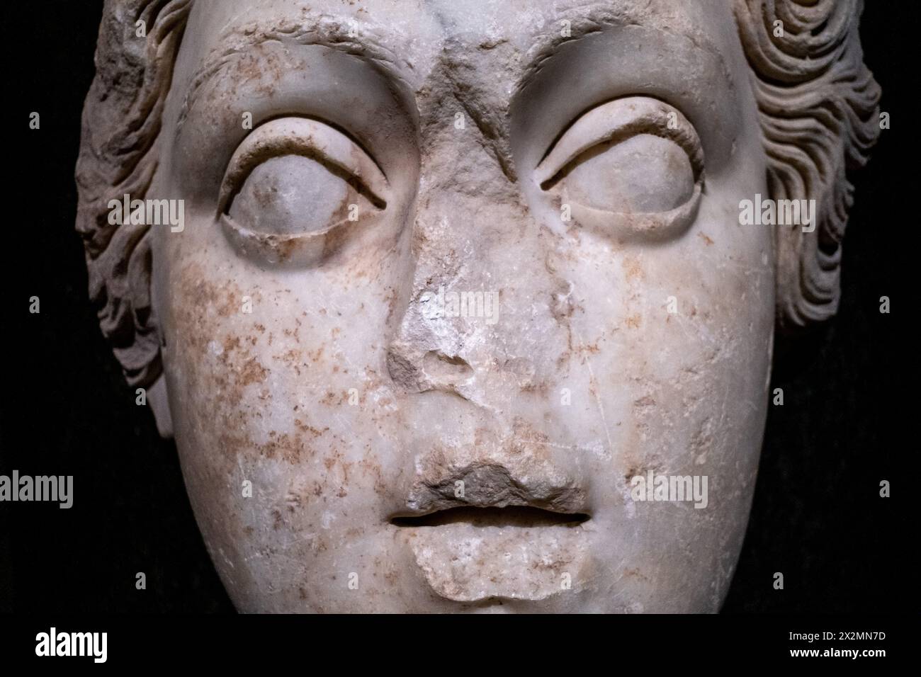 Face of a statue from ancient times, when Greek culture was the ...