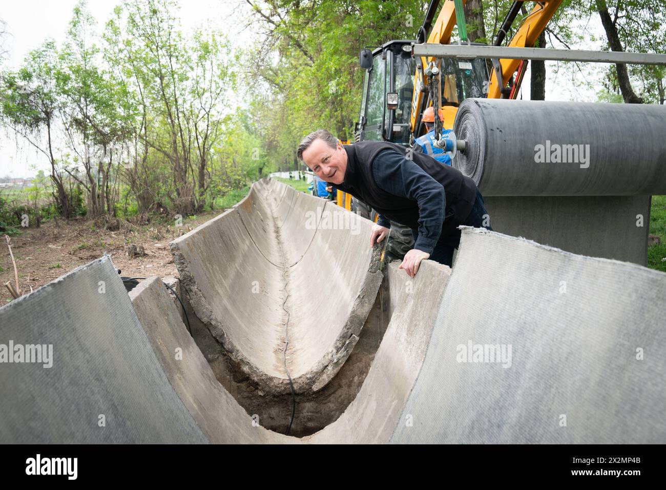 Foreign Secretary Lord David Cameron visits an irrigation canal site ...