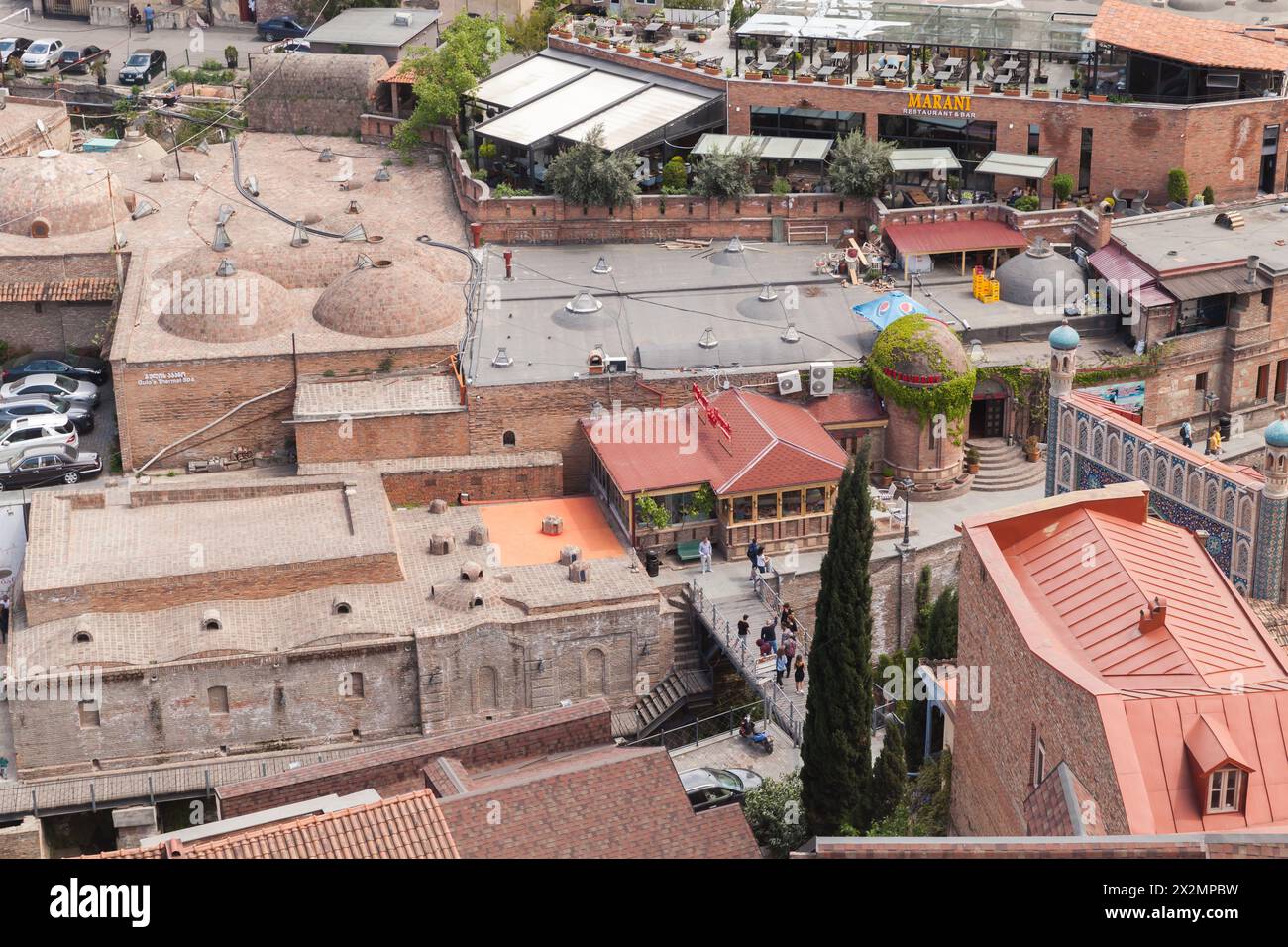 Tbilisi, Georgia - April 29, 2019: Aerial view of Abanotubani, the ...