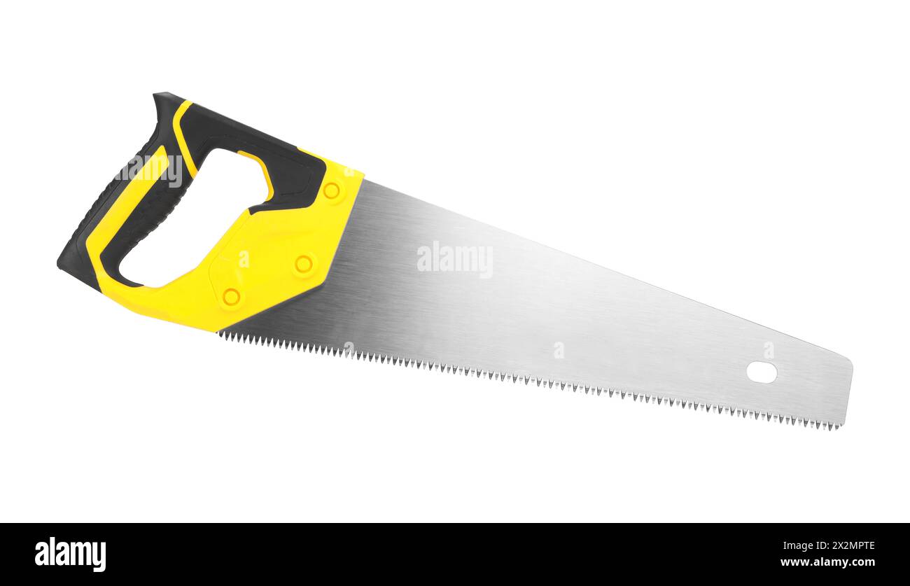 One saw with color hand isolated on white, top view Stock Photo - Alamy