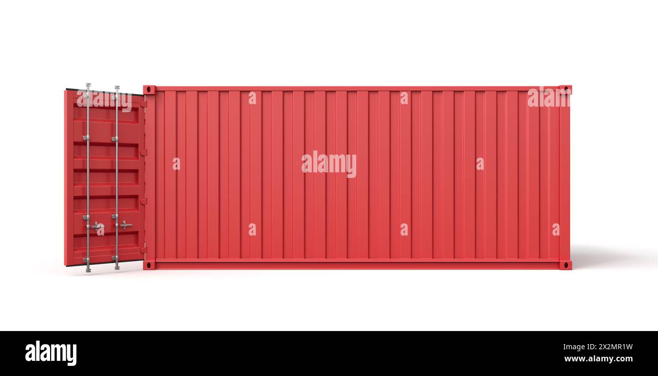 3d rendering of open empty red barge container with white insides ...