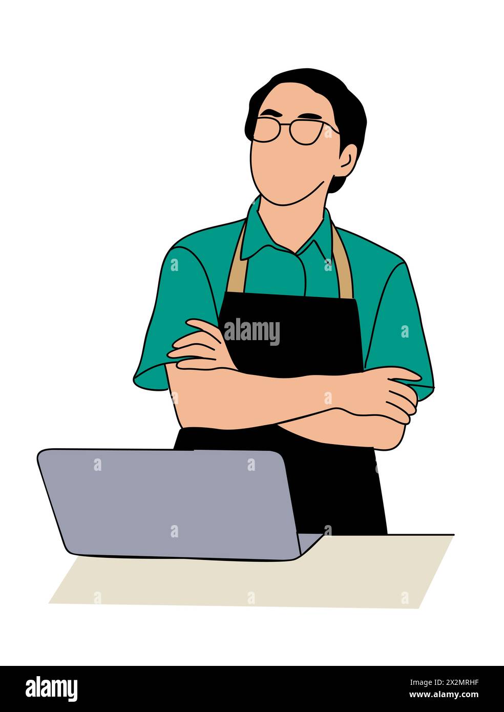 Business man, small business owner standing with laptop, waiting for ...