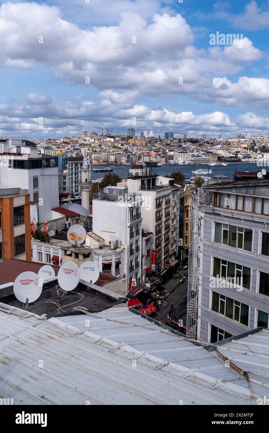 A cityscape of the Pera district with the iconic Galata Tower in ...