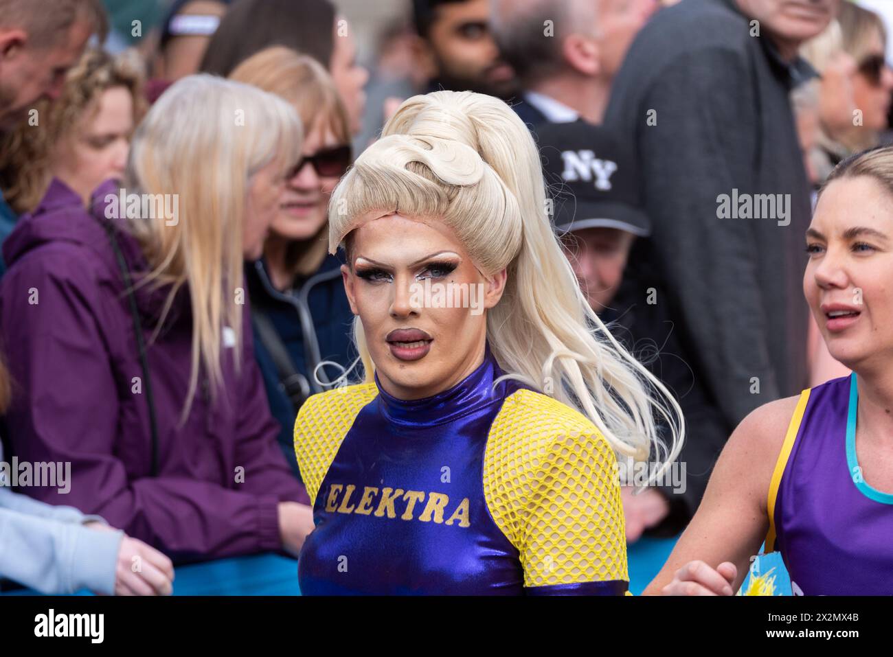 Elektra Fence (Julian Riley) participating in the TCS London Marathon ...