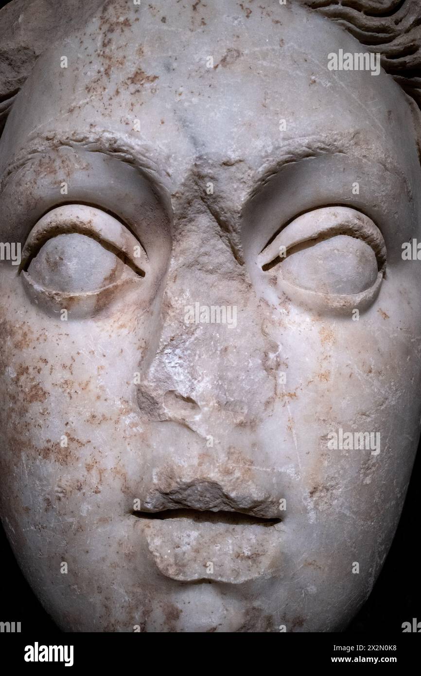 Face of a statue from ancient times, when Greek culture was the ...