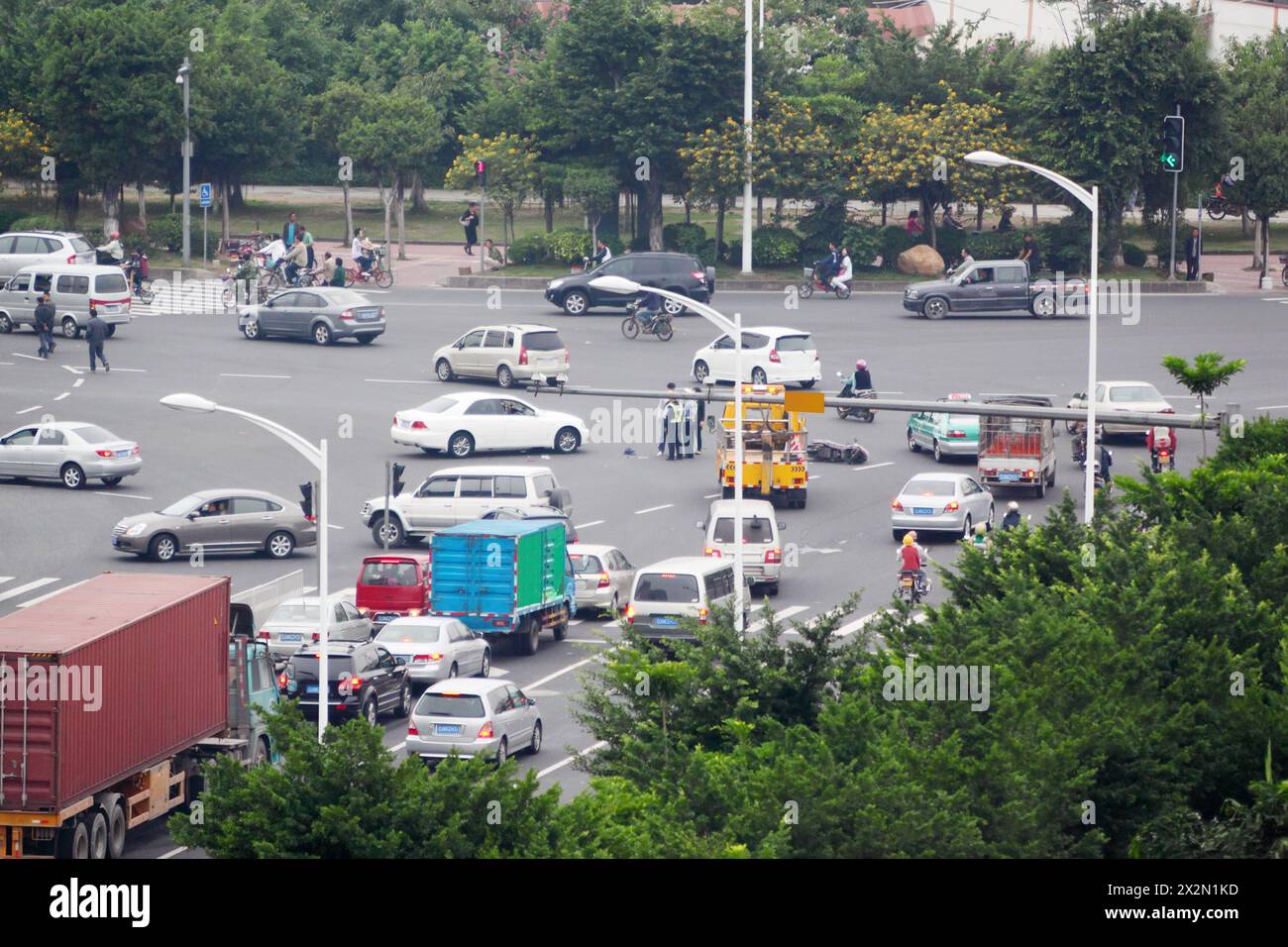Small accident with moped on big highway in Guangzhou, China Stock ...