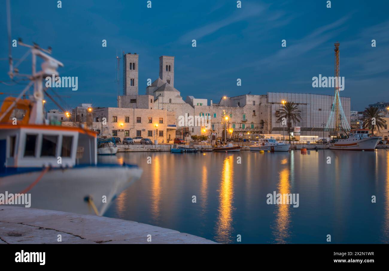 View of the port of Molfetta dominated by a majestic building of the ...