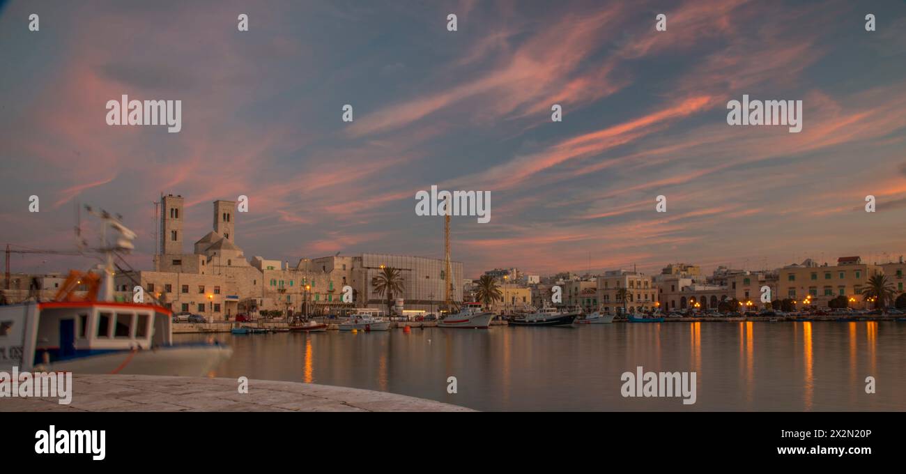 View of the port of Molfetta dominated by a majestic building of the ...