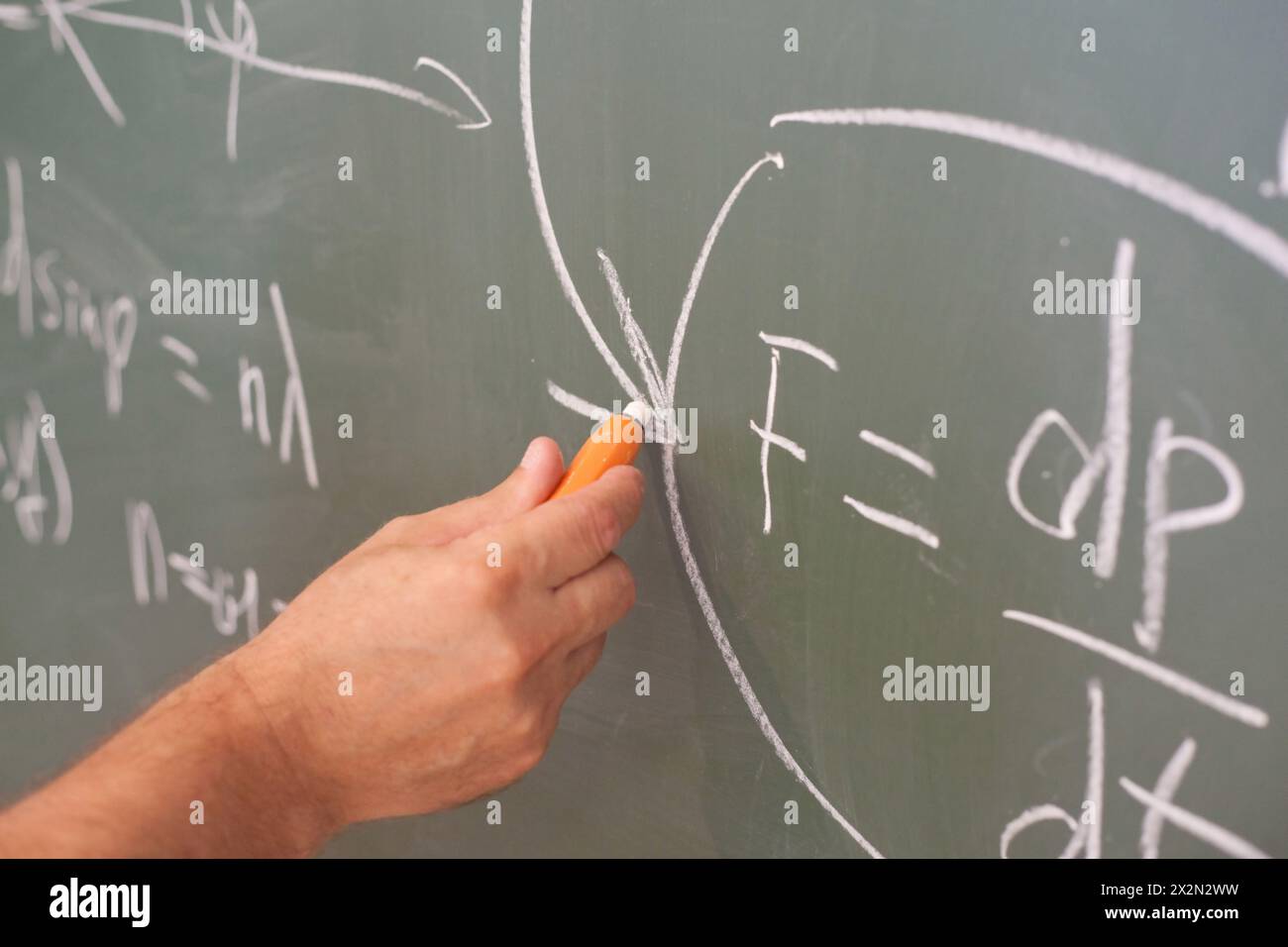 Scientist write formula on blackboard, focus on hand Stock Photo - Alamy