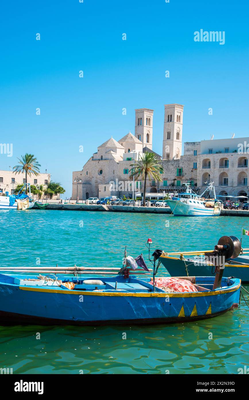 View of the port of Molfetta dominated by a majestic building of the ...