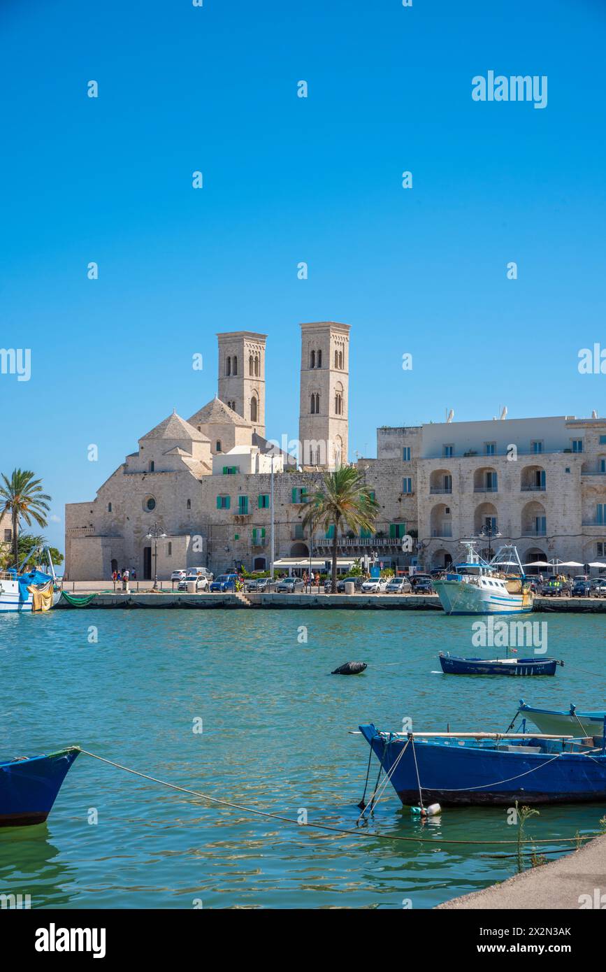 View of the port of Molfetta dominated by a majestic building of the ...