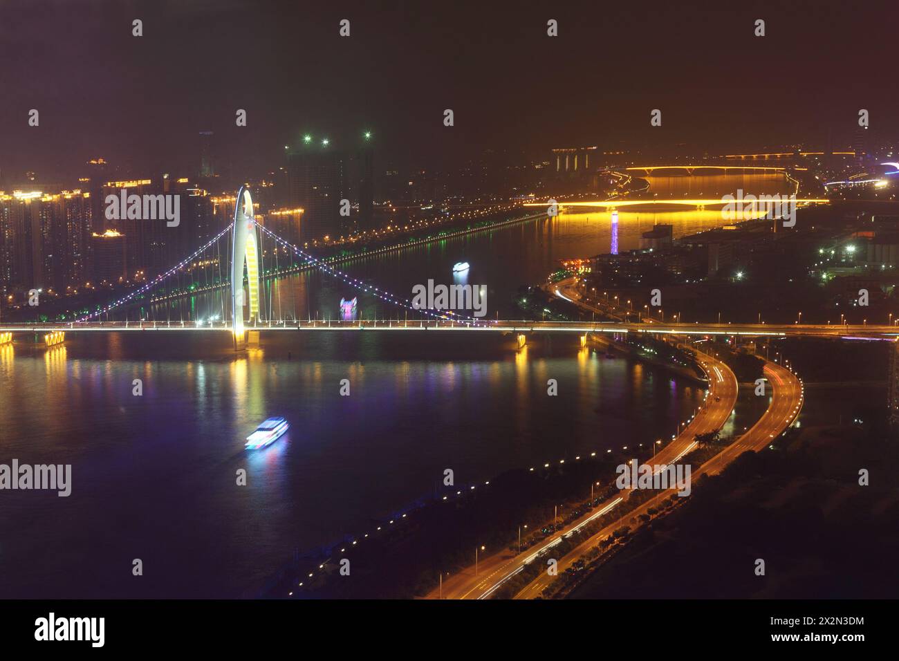 Liede Bridge, road, ship at night in Guangzhou, China Stock Photo - Alamy
