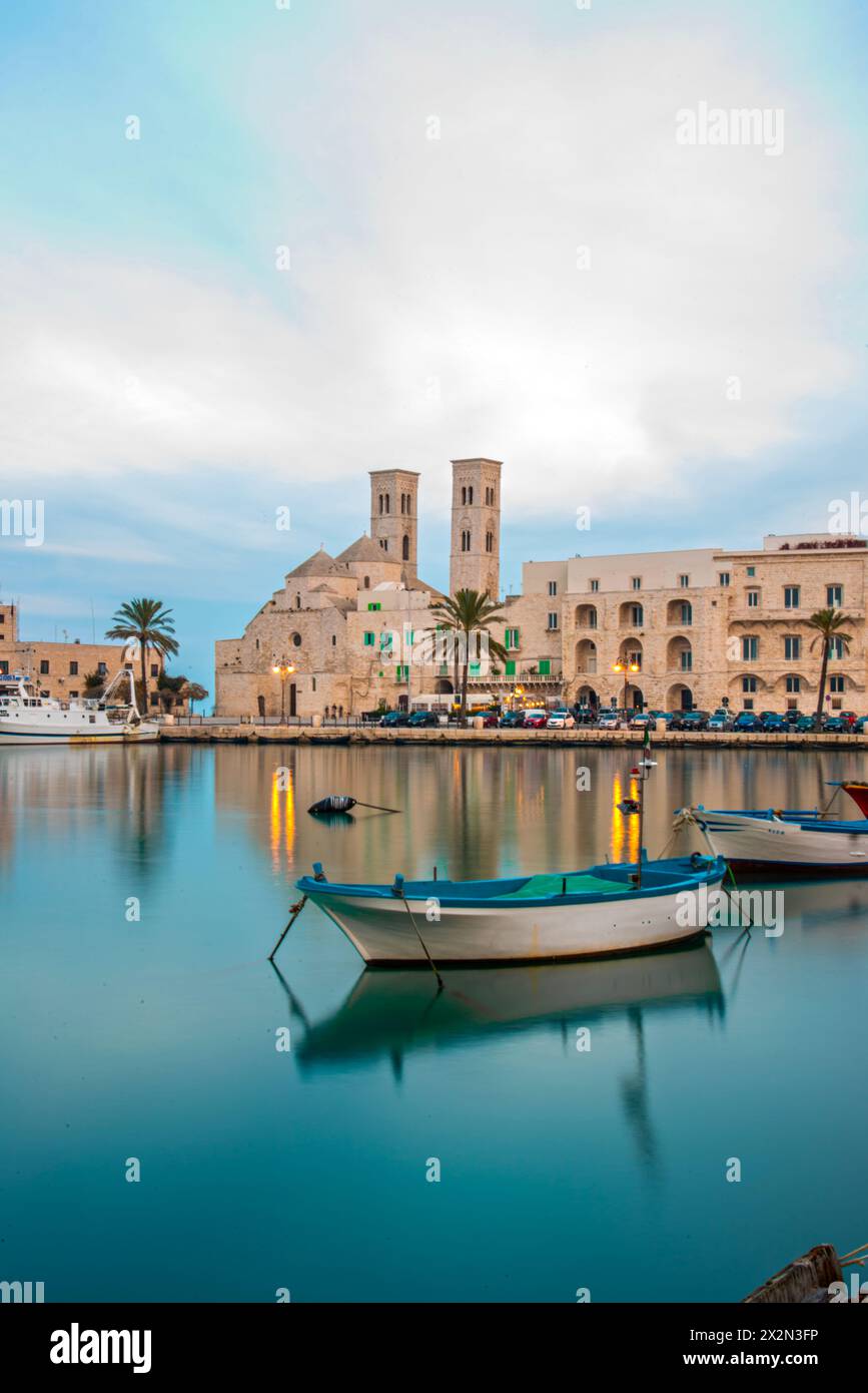 View of the port of Molfetta dominated by a majestic building of the ...