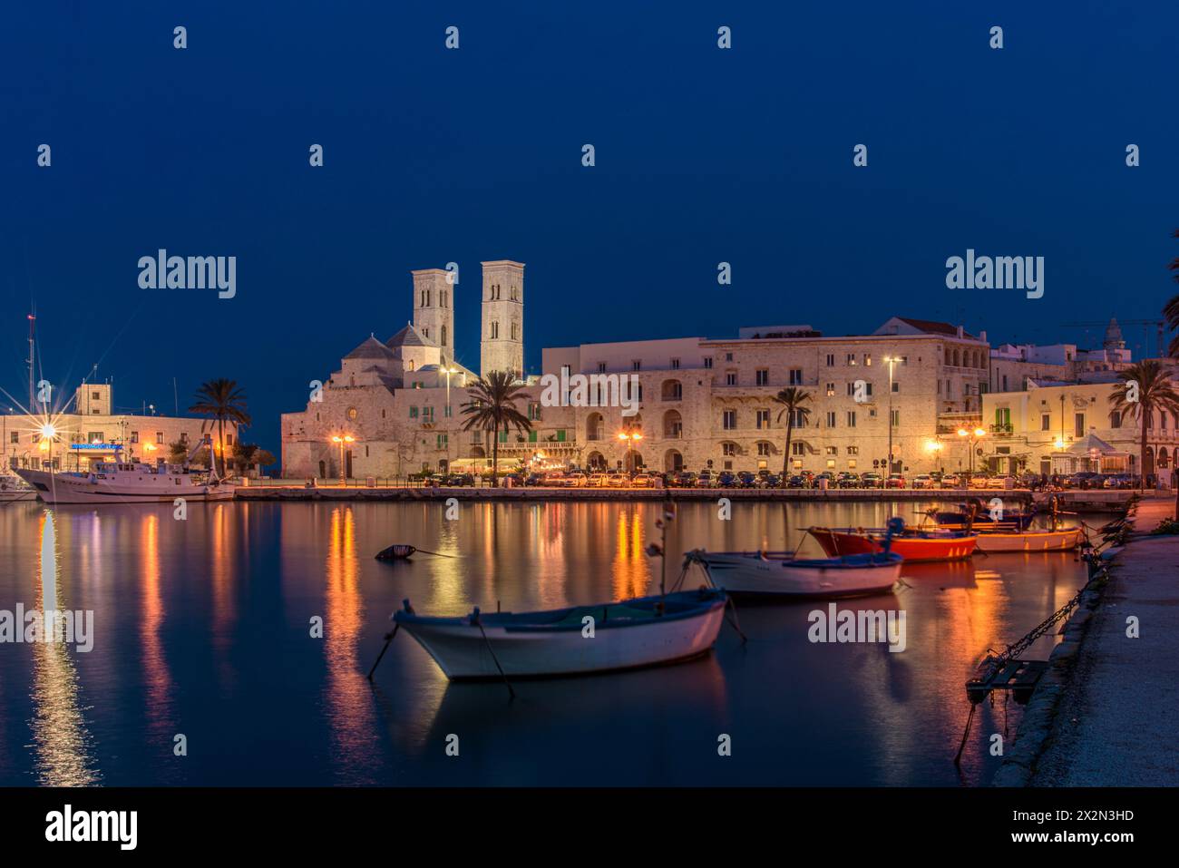 View of the port of Molfetta dominated by a majestic building of the ...