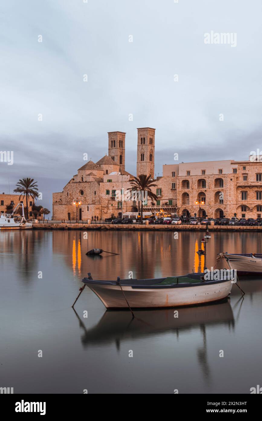 View of the port of Molfetta dominated by a majestic building of the ...