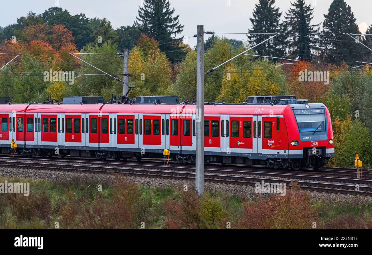 Ein Triebzug der DB Baureihe 423 der S-Bahn München auf der Bahnstrecke ...
