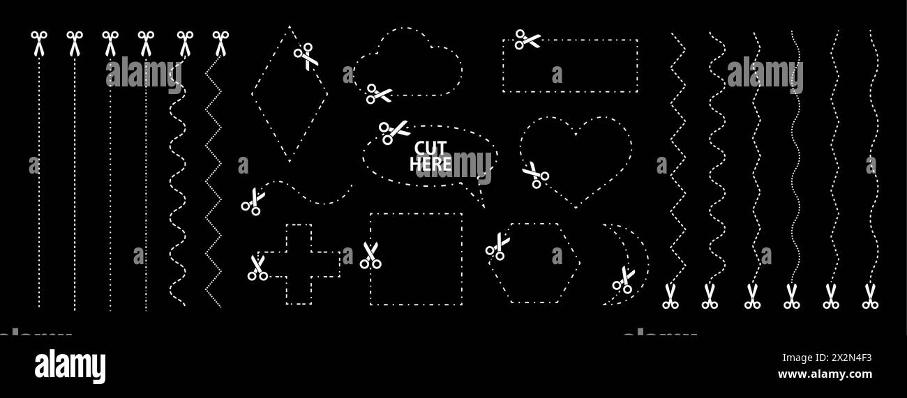 Set of scissors with cut lines. Vector collection of different ...