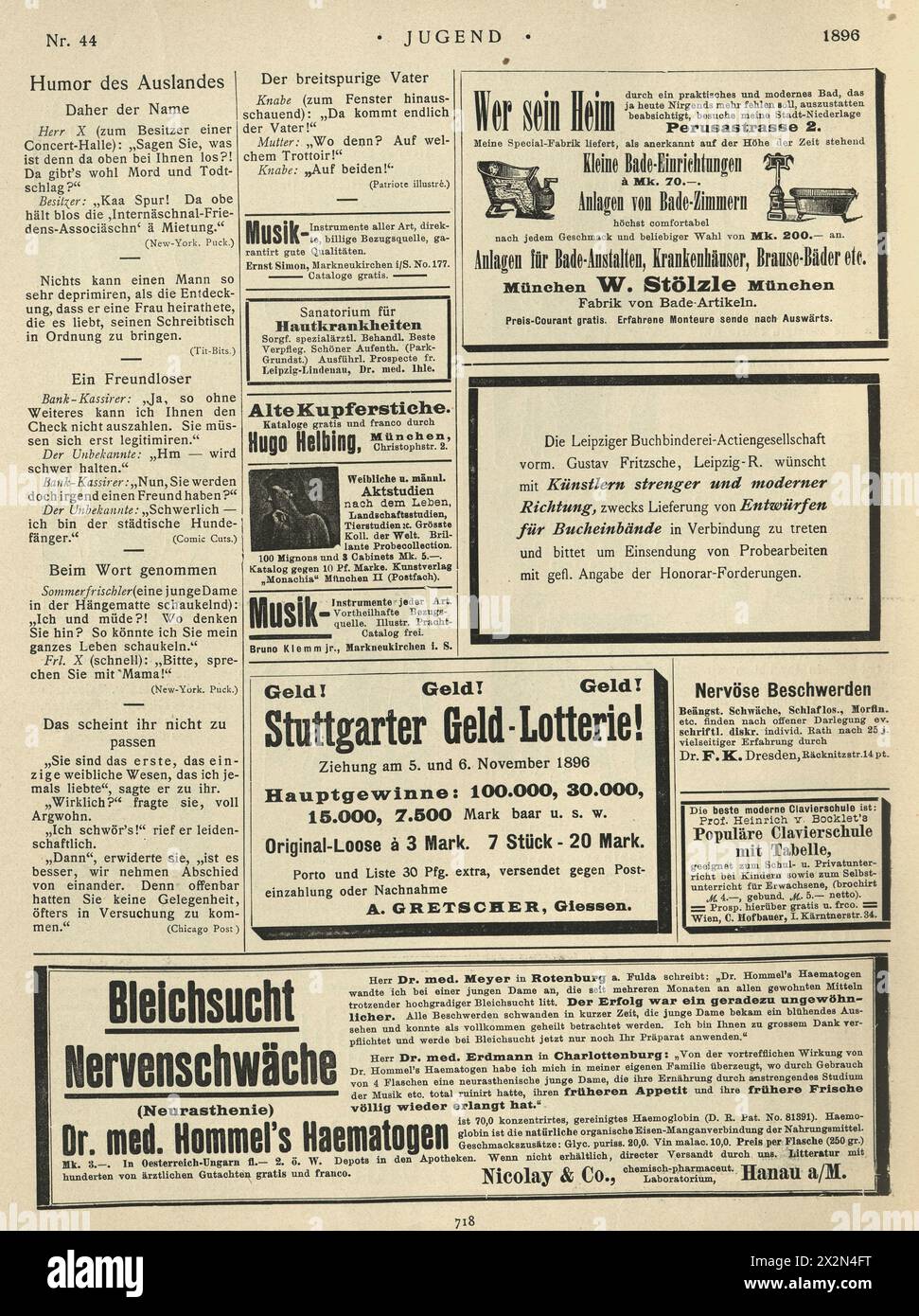Old page of German newspaper, magazine adverts, 1890s 19th Century ...