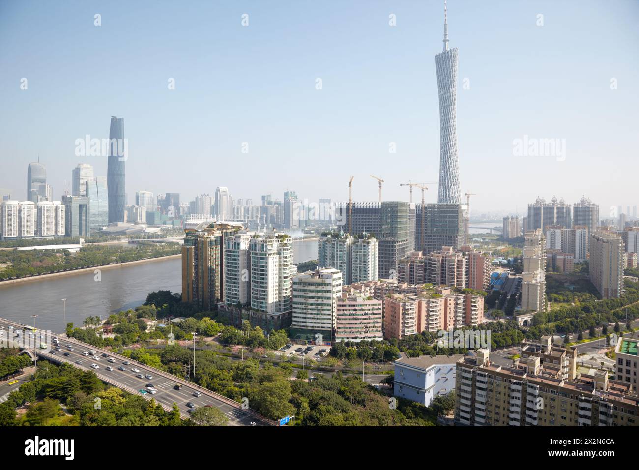 Panorama of Guangzhou with Canton Tower and Twin Tower in daytime Stock ...