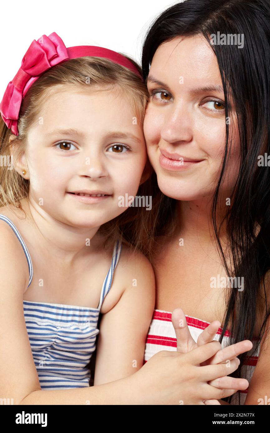 Mother and daughter in striped sundresses cheek to cheek close-up Stock ...