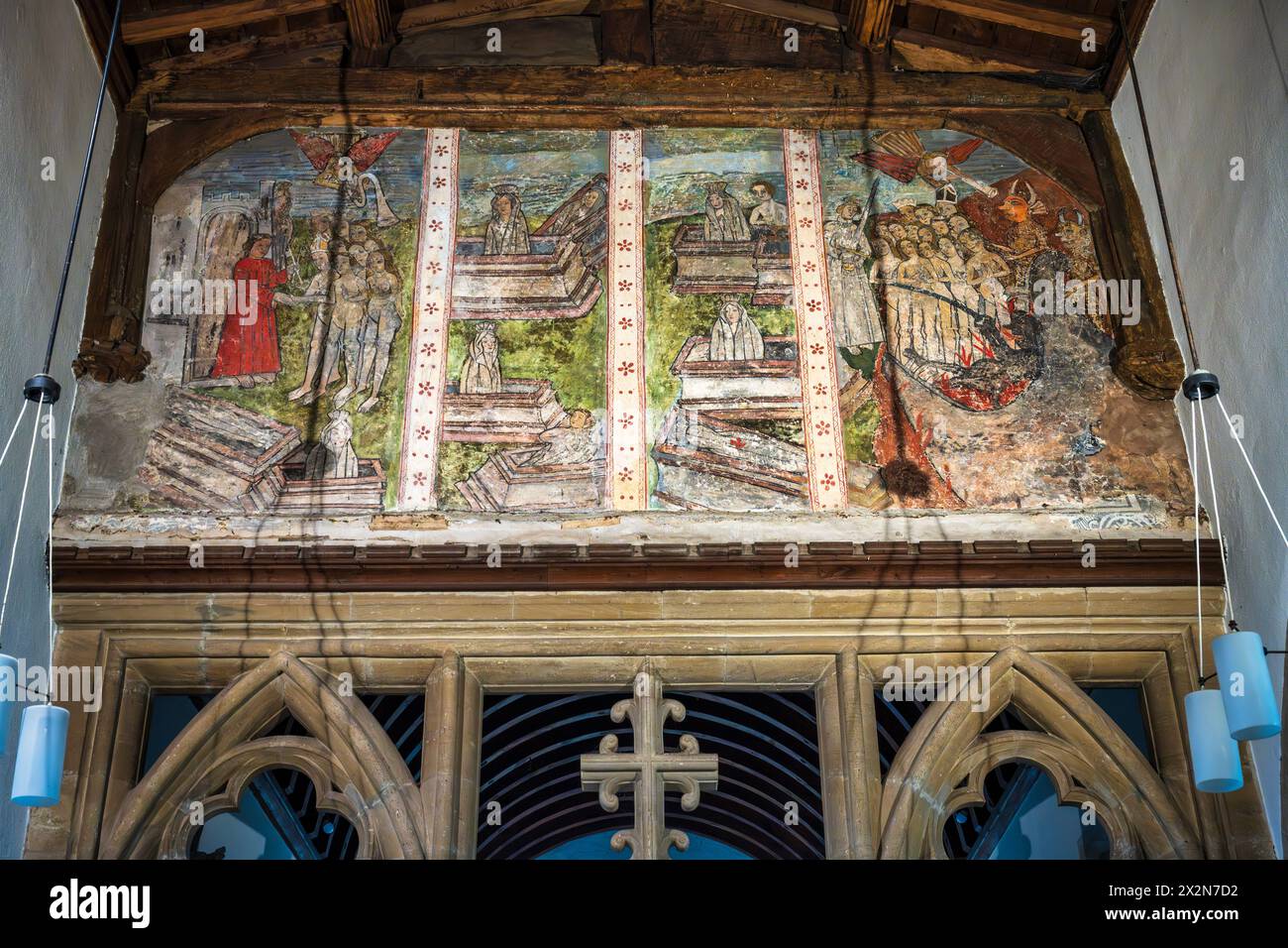 15th century “Doom” painting at east end of nave above entrance to ...