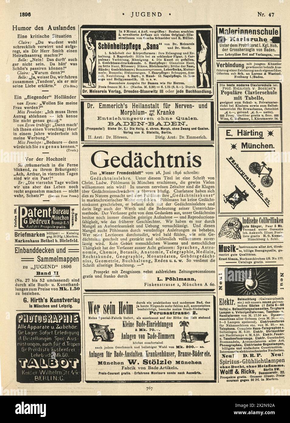 Page of vintage newpaper adverts, 1890s, 19th Century, German Stock ...