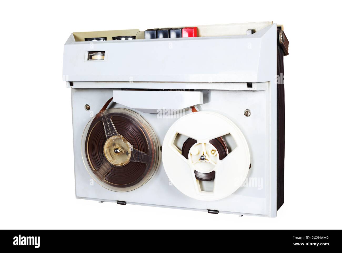 reel tape recorder on table, wall with newspaper, wallpapers Stock ...