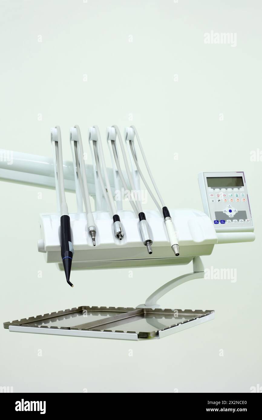 Empty dental clinic. Dental drills and tools and control panel Stock ...