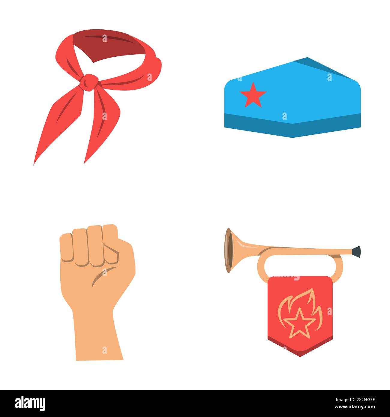 USSR symbols flat icon set. Pioneer necktie and trumpet, soviet ...