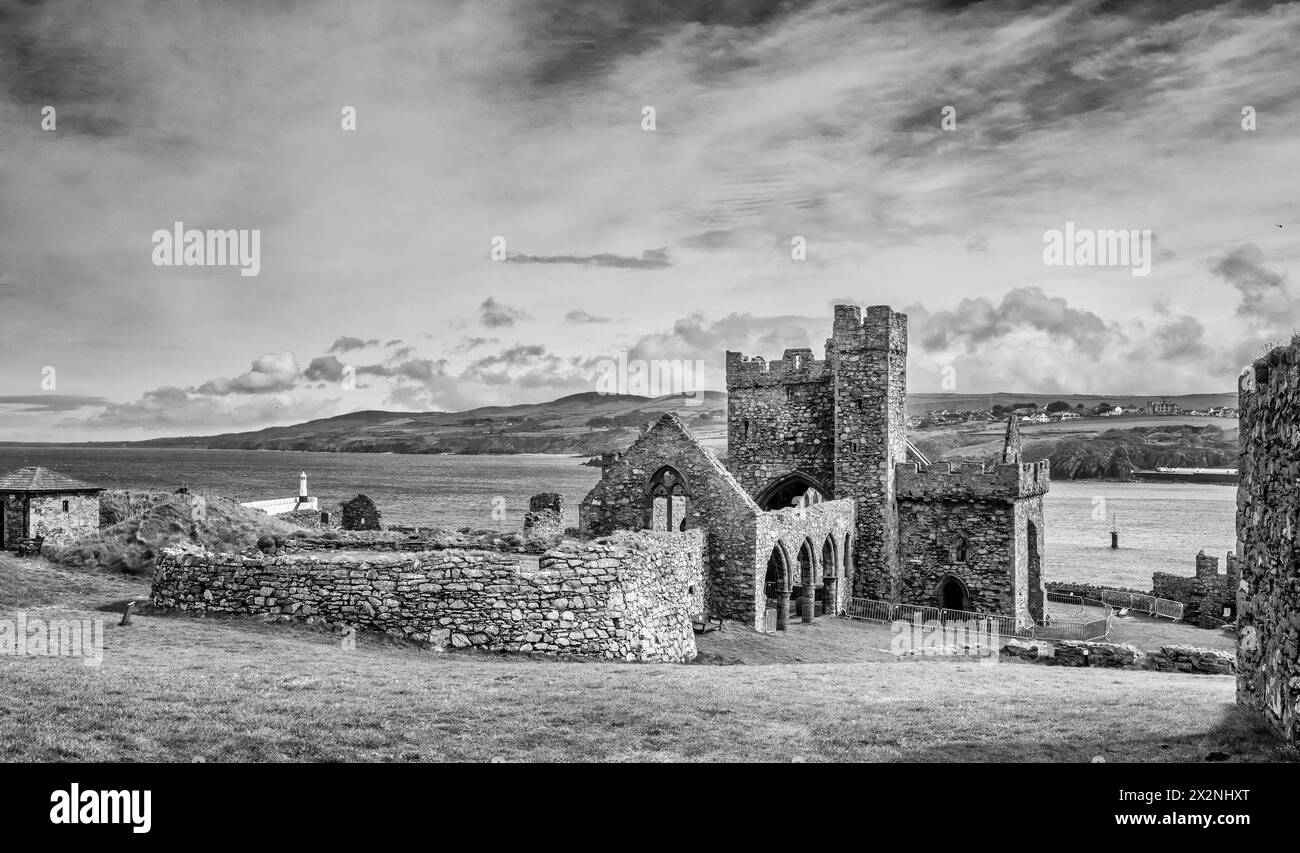 The image is of the 12th century historic Peel Castle Abbey on the west ...